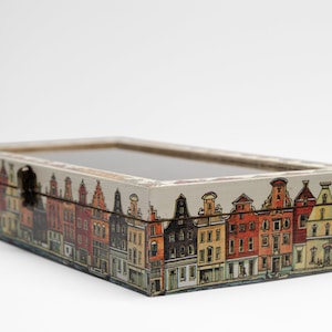 Tea Box, Amsterdam Canal Houses Wooden Tea Bags Organiser With Glass ...