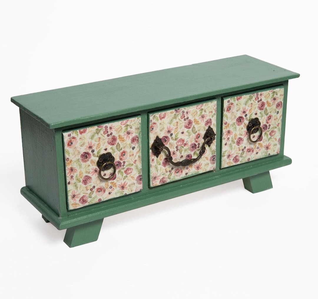 Floral Decoupage Wooden Drawer Cabinet: Vintage Jewelry Organizer - Etsy