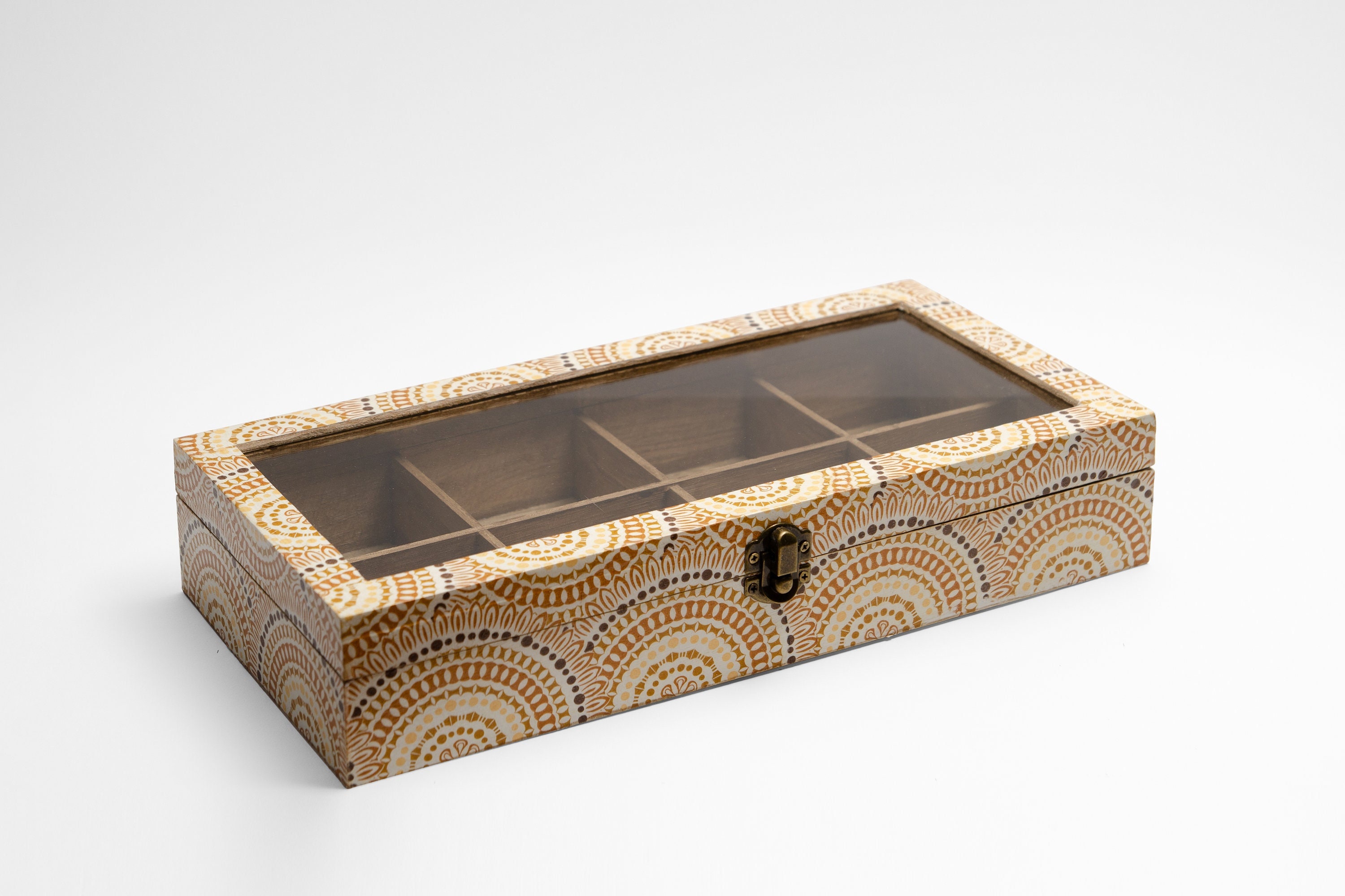 Mandala Wooden Tea Box Boho Tea Bags Box With Glass Lid Tea - Etsy