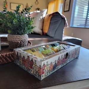 Tea Box, Amsterdam Canal Houses Wooden Tea Bags Organiser With Glass ...