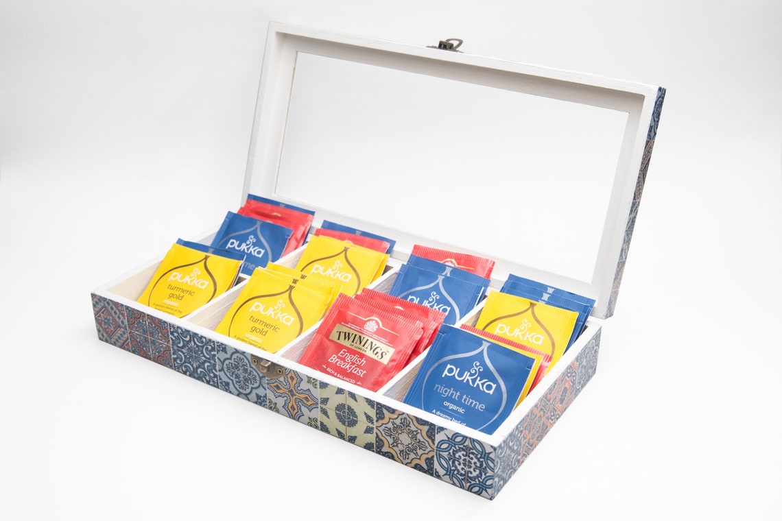 Decoupage Tea Box With Glass Lid: Boho Wooden Tea Bag Organizer - Etsy