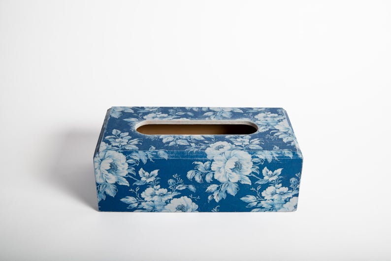 Blue Floral Wooden Tissue Box Cover: Decoupage Bamboo Rectangle - Etsy