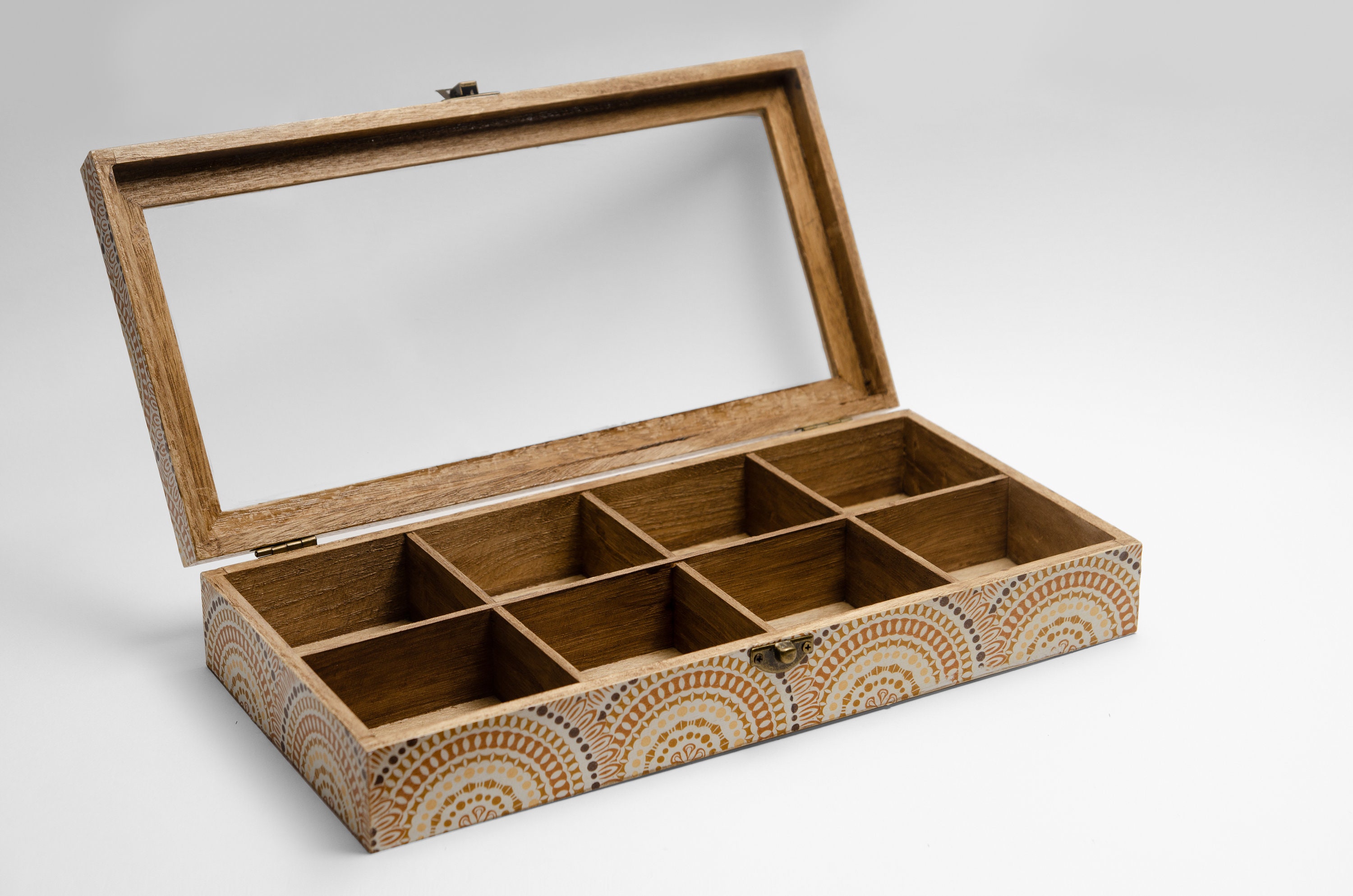 Mandala Wooden Tea Box Boho Tea Bags Box With Glass Lid Tea - Etsy