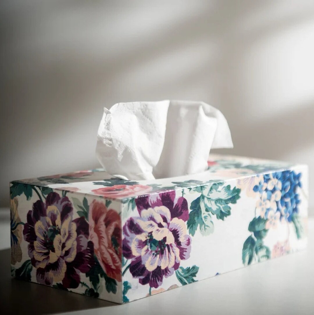 Flowers Wooden Tissues Box , Rectangular Tissue Holder With Flowers ...