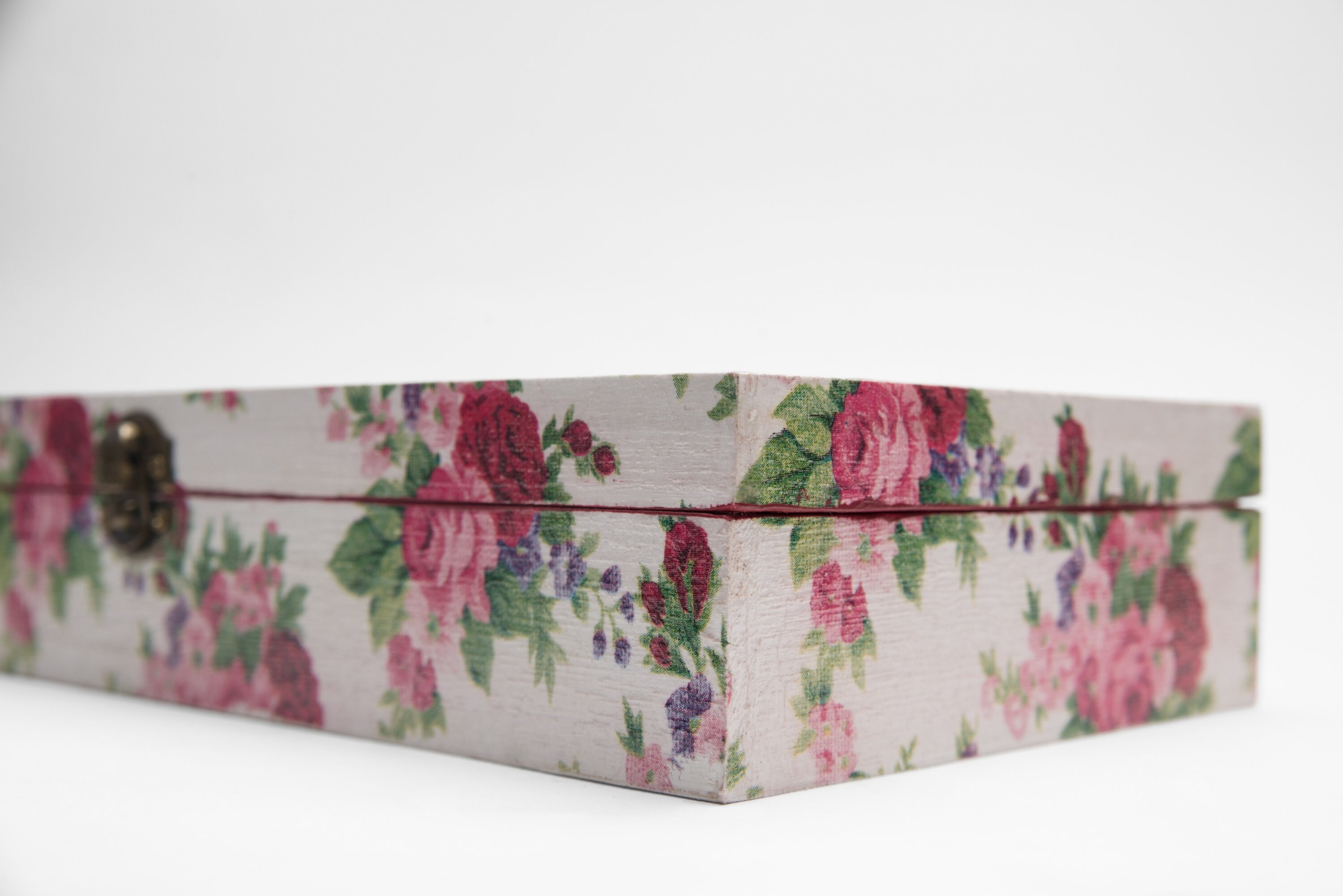 Red Roses Wooden Tea Box With Glass Lid, Floral Jewellery Box, Teabags ...