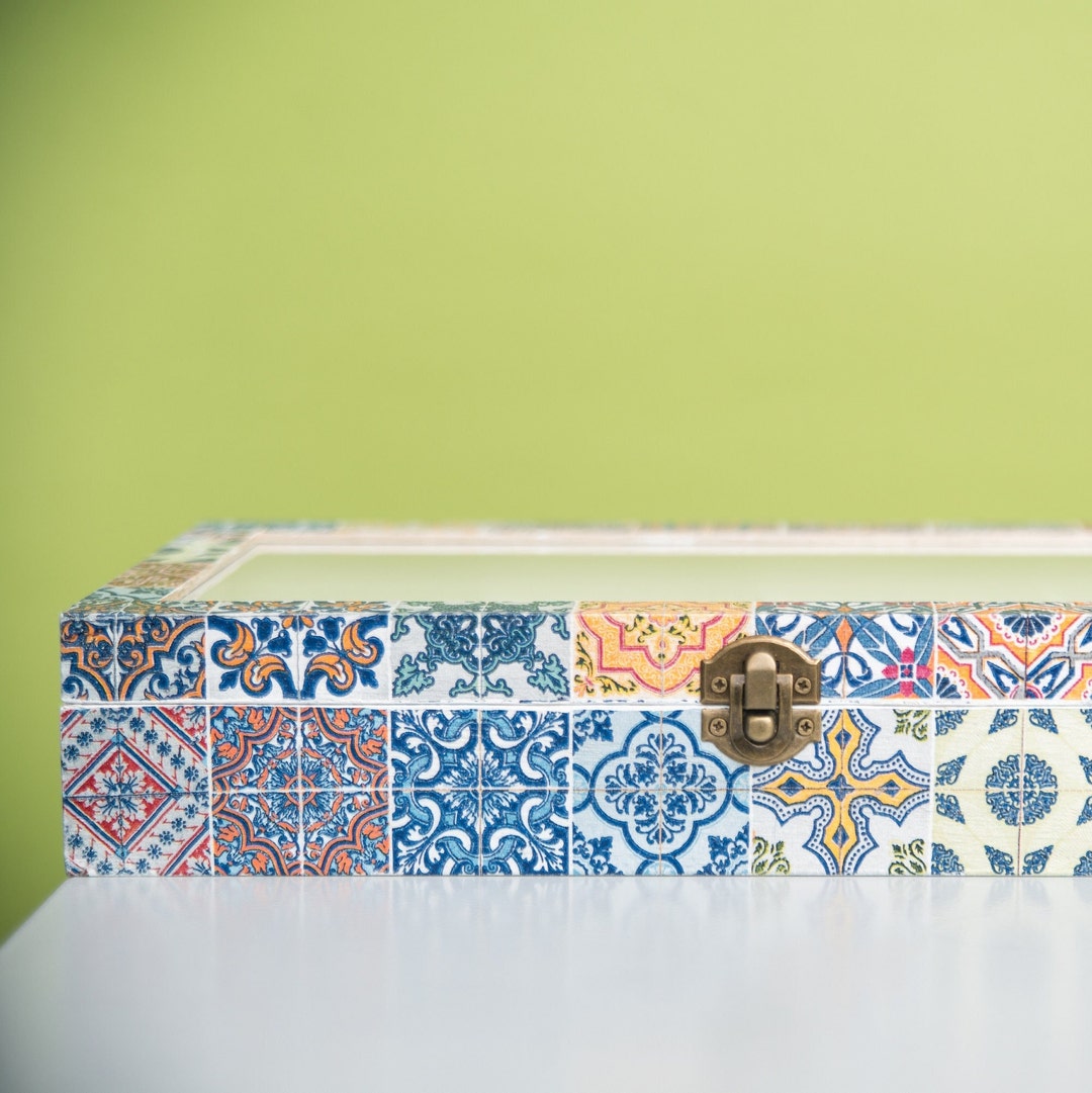 Decoupage Tea Box With Glass Lid: Boho Wooden Tea Bag Organizer - Etsy