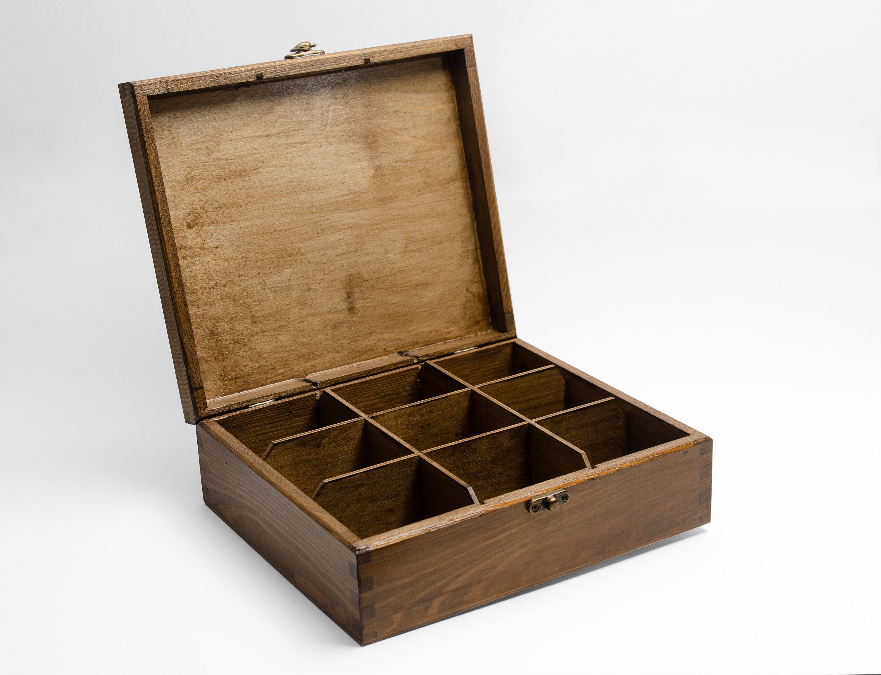 Wooden Tea Box With 9 Sections, 50s Pattern Tea Caddy , Decoupage Box ...