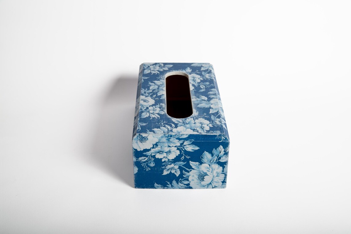 Blue Floral Wooden Tissue Box Cover: Decoupage Bamboo Rectangle - Etsy
