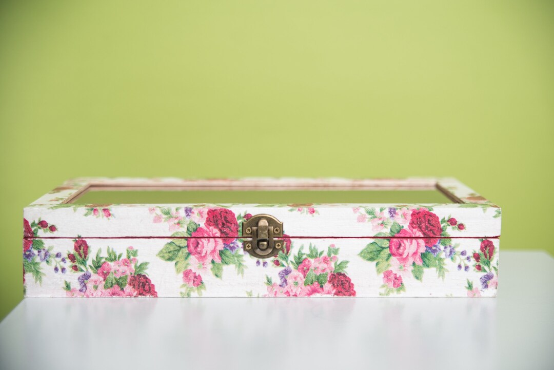 Red Roses Wooden Tea Box With Glass Lid Floral Jewellery Box - Etsy