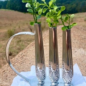 Silver Flower Bud Vase Triple, 4.3 Tall, Vintage Silverware Metal Art ...