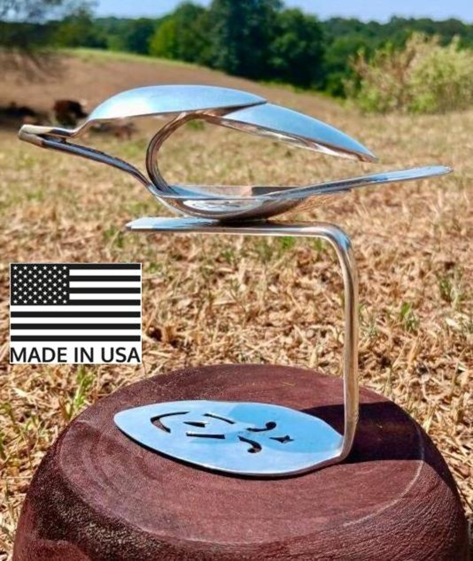 Silver Bird Charm, 5" Tall, Vintage Silverware - Metal Spoon Art, Made ...