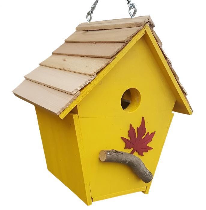 Cabin Bird House (yellow), 11", Nesting Box, Bird Houses by Mark, Made ...