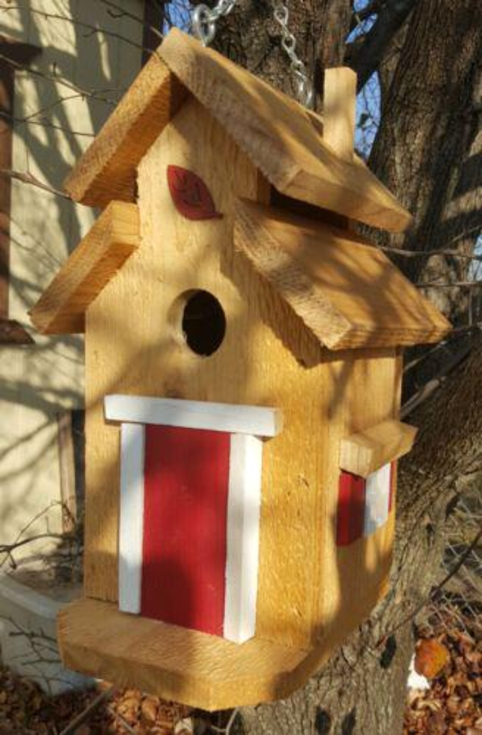 Cedar Cottage Bird House, Rancho Red Trim, 10.5", Bird Houses by Mark ...