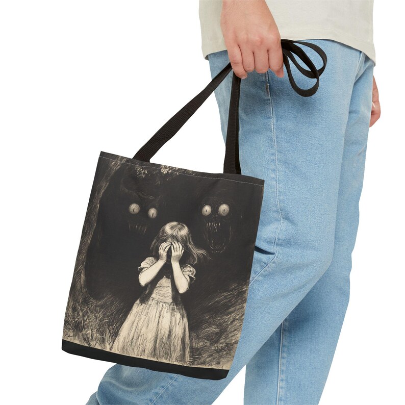 Creepy Little Girl Tote Bag, Scared Child Monster Design, Halloween ...