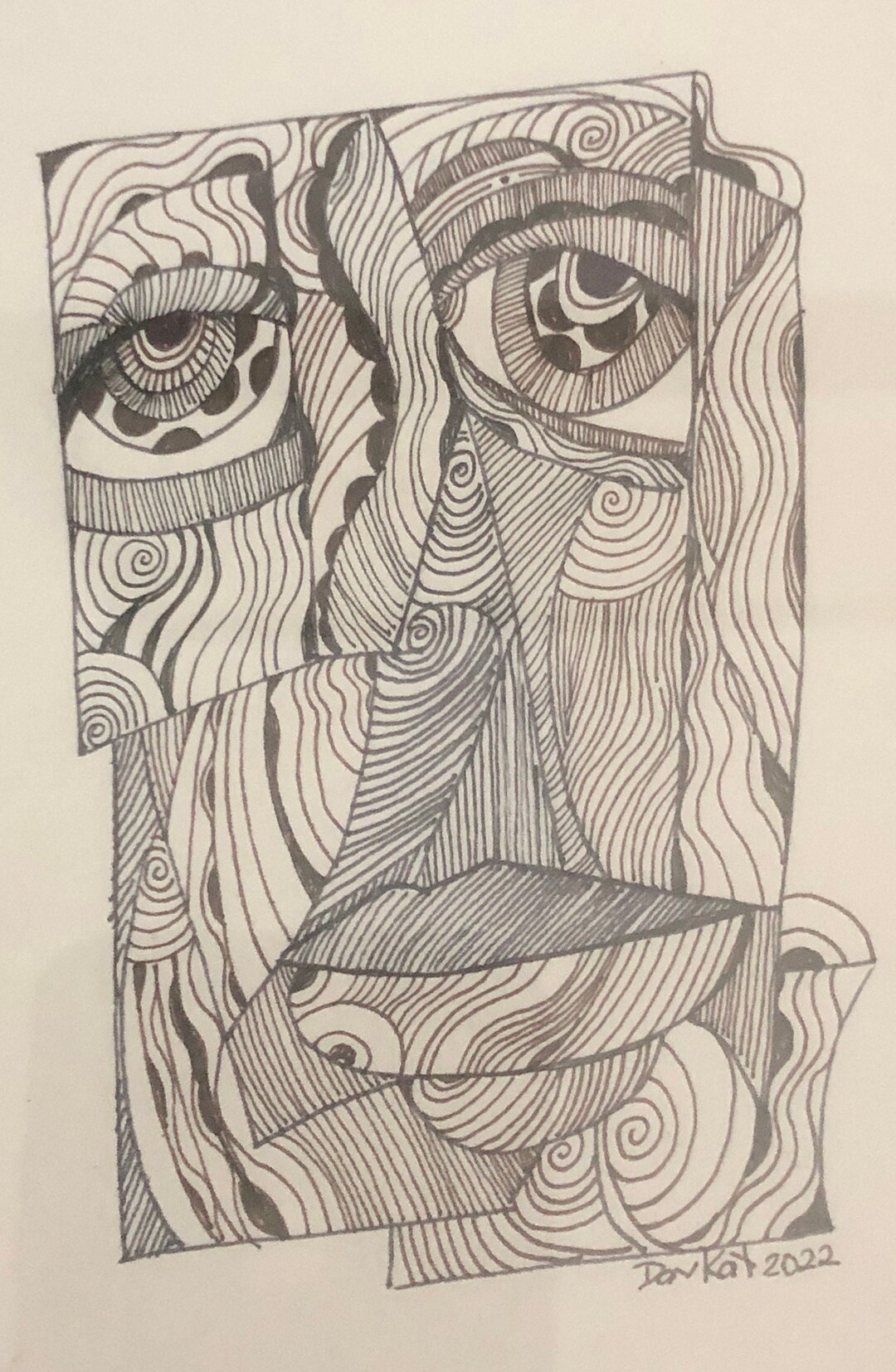 Abstract Art Faces #00181/2 Art Ink Pen on Paper by Davkat Original Art ...