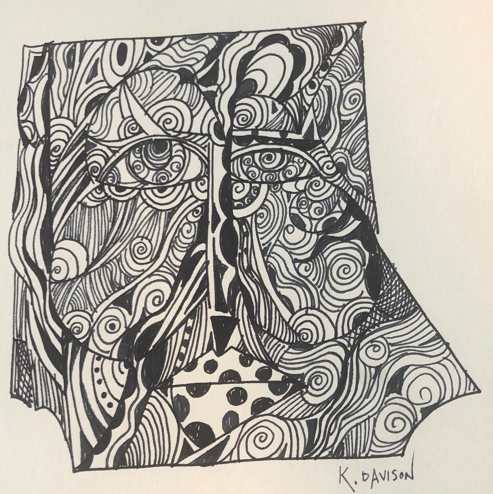Abstract Art Faces #0200 Art Ink Pen on Paper by Davkat Original Art in ...