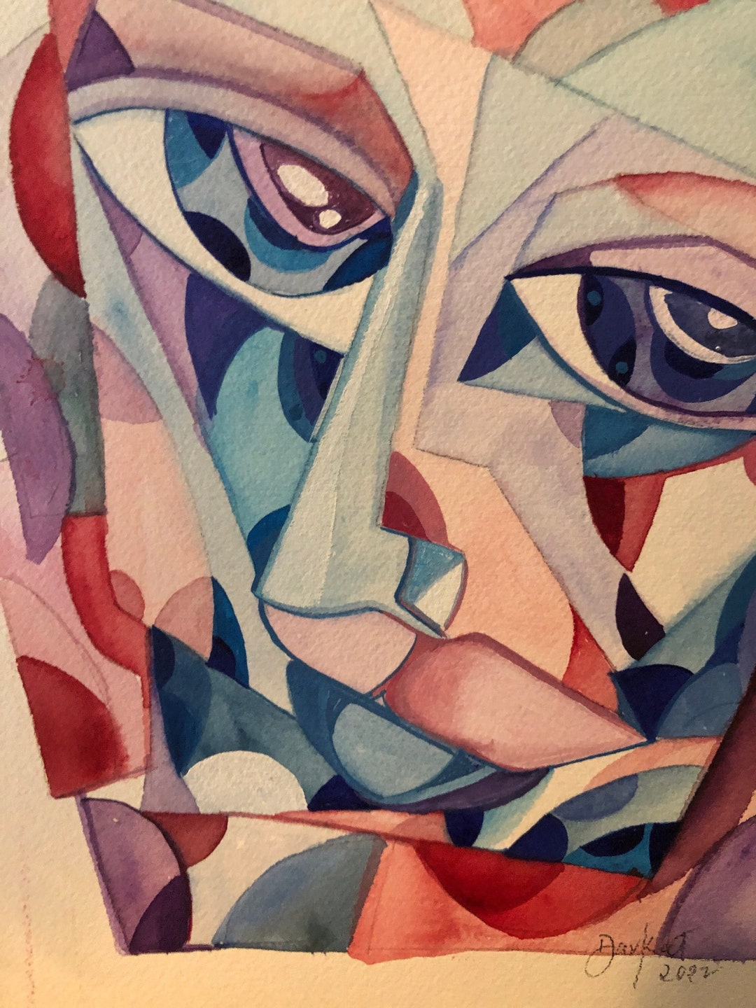 Abstract Art Faces #909 Art Gouache Paint on Watercolor Paper by Davkat ...