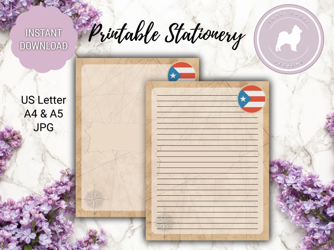 Puerto Rico Vintage Map Stationery Paper Printable and Digital ...