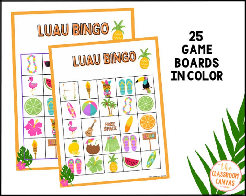 Luau Party Bingo Games Birthday Bingo Board Tropical - Etsy