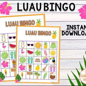 Luau Party Bingo Games, Birthday Bingo Board, Tropical Hawaiian Theme ...