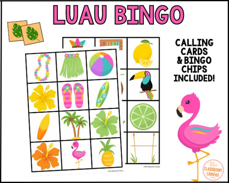 Luau Party Bingo Games, Birthday Bingo Board, Tropical Hawaiian Theme ...