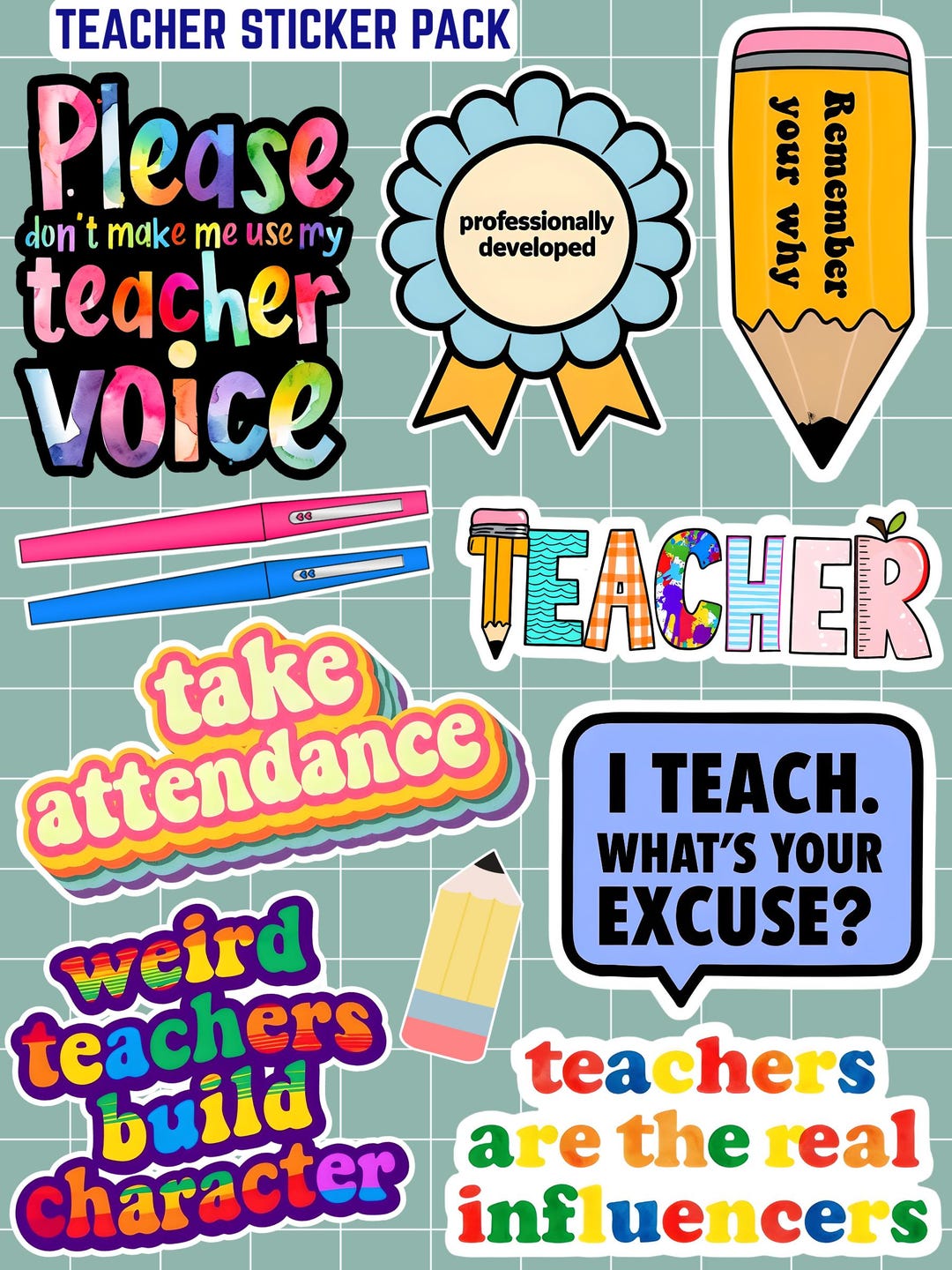 Funny Teacher Sticker Pack – Set of 8 Durable Vinyl Stickers – Back to ...