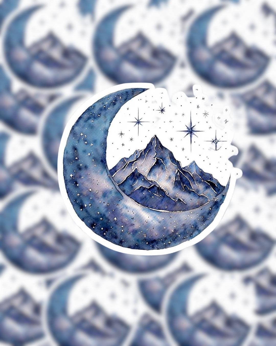 Moon With Mountain and Stars Sticker| Bookish Sticker| Velaris Sticker ...
