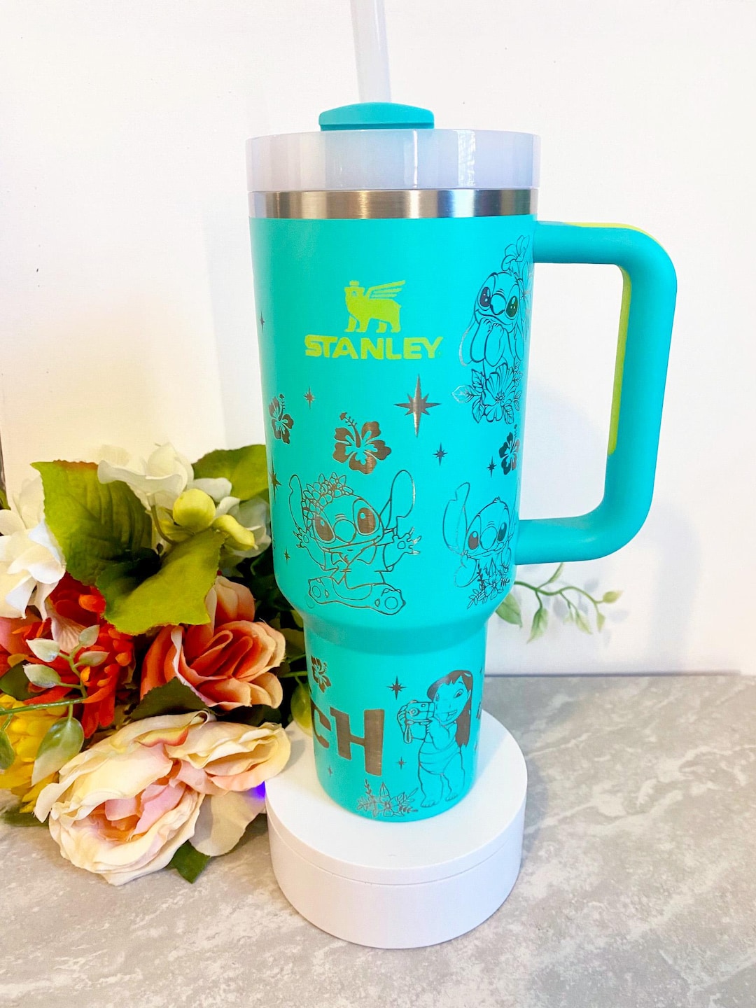 40oz Disney Lelo and Stitch Laser Engraved Authentic Stanley Quencher ...