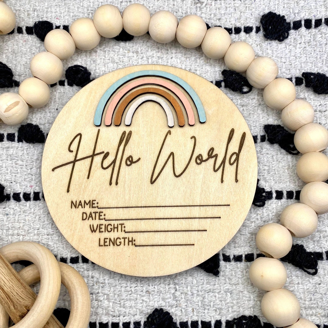 Hello World Birth Announcement Photo Prop Boho Birth Hospital Sign Baby ...