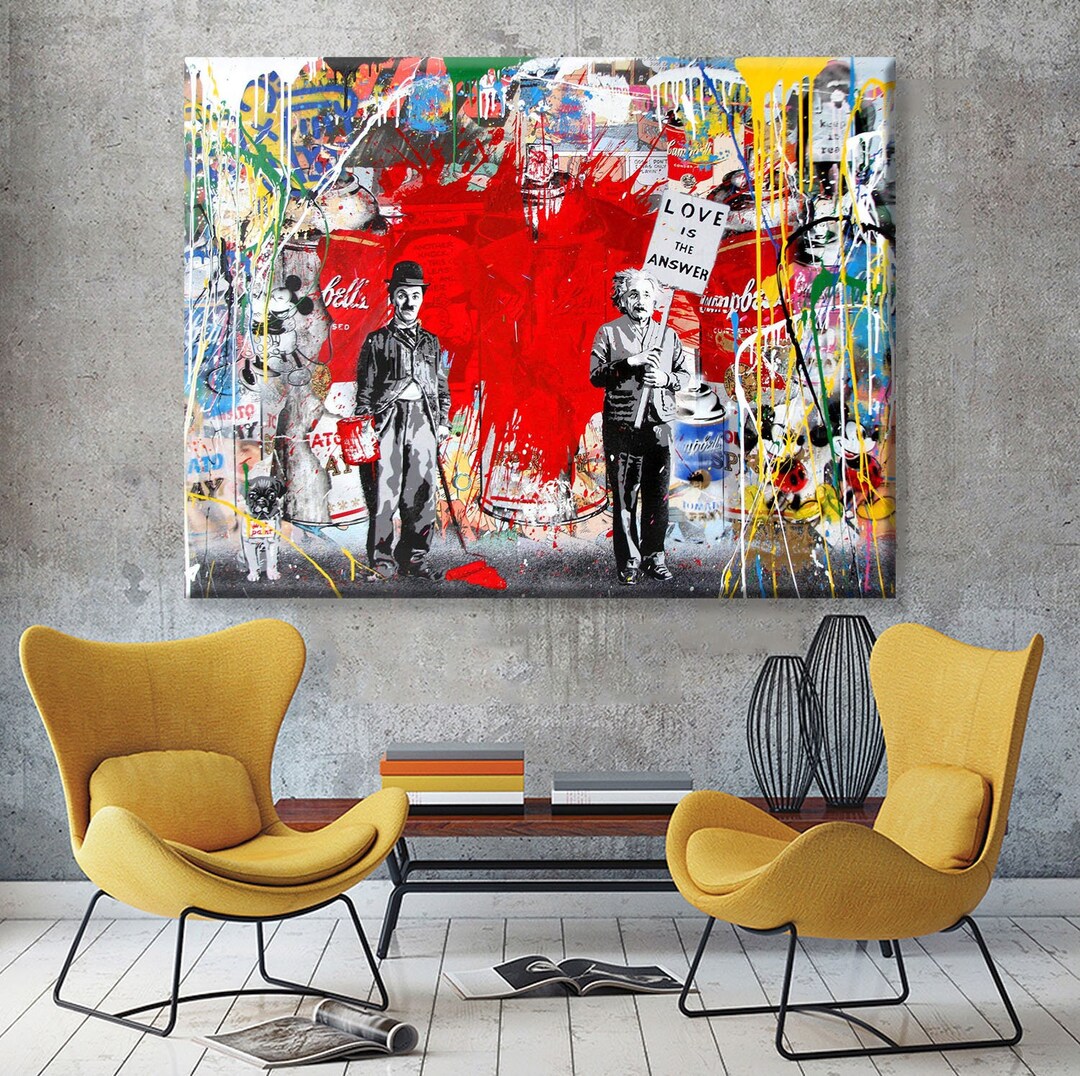 Banksy Canvas Print, Einstein, Chaplin, Street Art Mural - Etsy