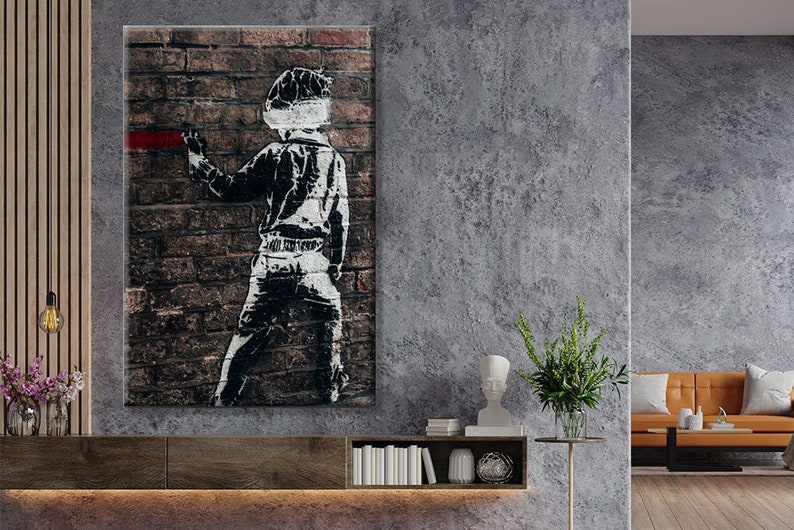 Banksy Street Kid Canvas/street-graffiti Art/banksy Kid/banksy - Etsy