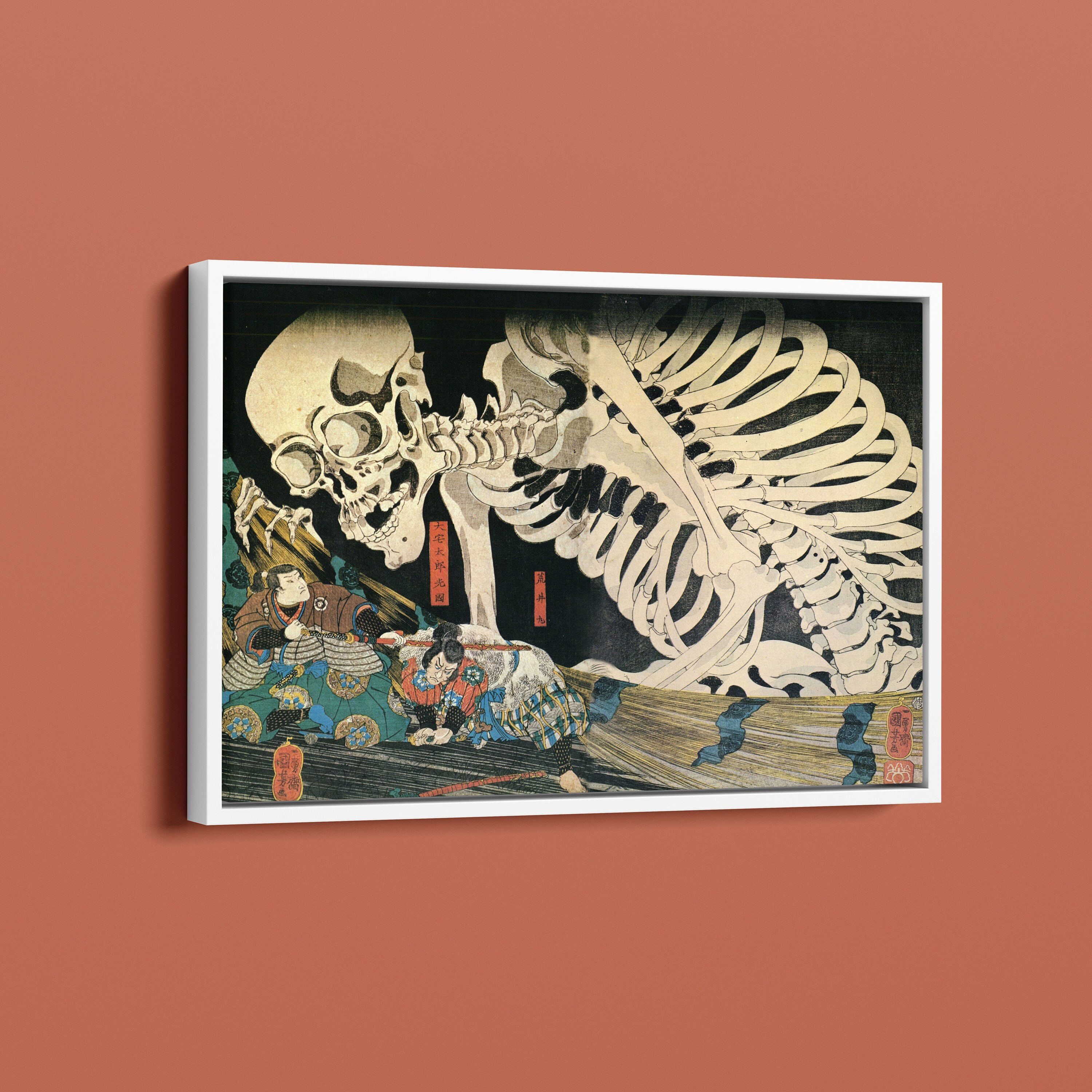 Skeleton and Samurai Canvas/anthic Japanese Art/edo Flow in - Etsy