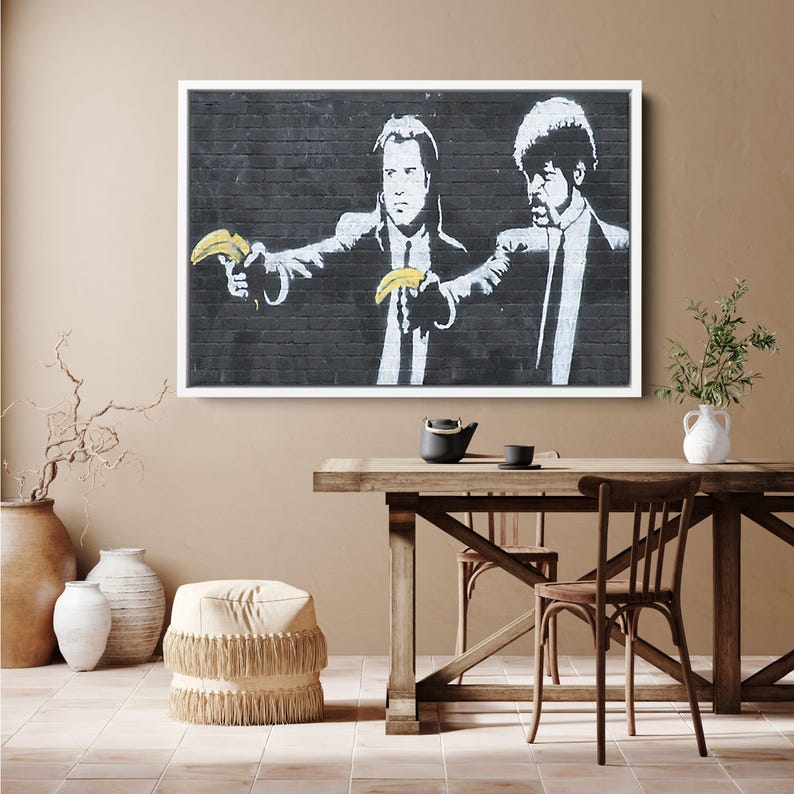 Banksy Style Pulp Fiction Banana Gun Canvas Art | Graffiti Wall Decor ...