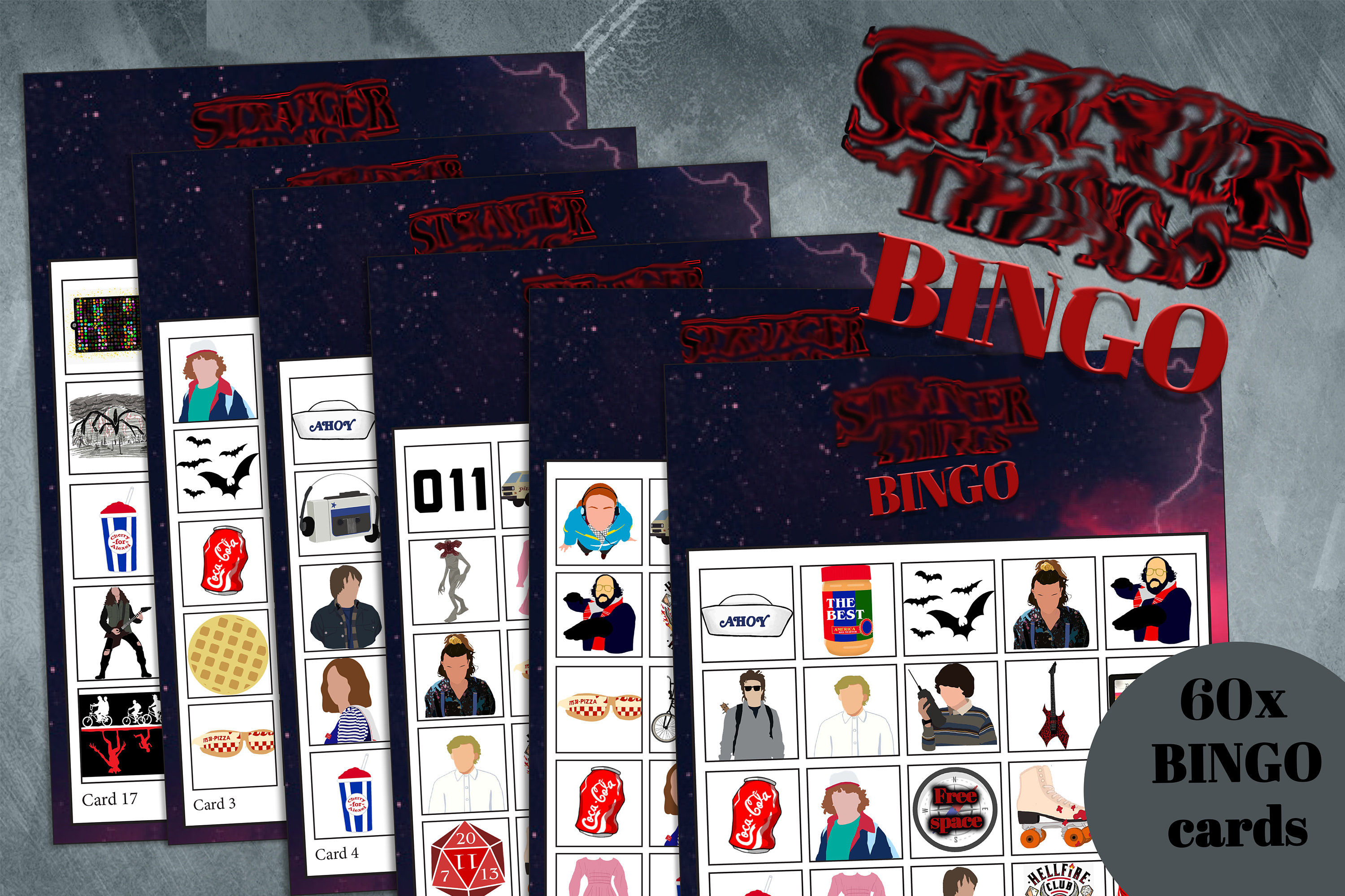 Stranger Things _ Bingo Cards _ 60x Cards 5x5 PDF - Etsy