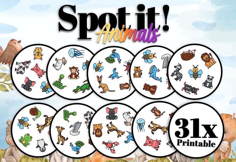Animals Dobble/spot It Card Game- for Kids - Digital Download ...