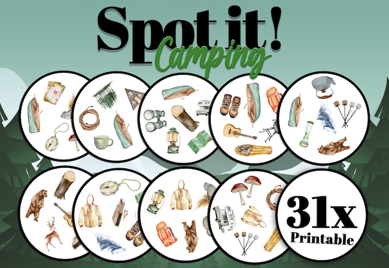 Camping Dobble/spot It Card Game- for Kids - Digital Download ...