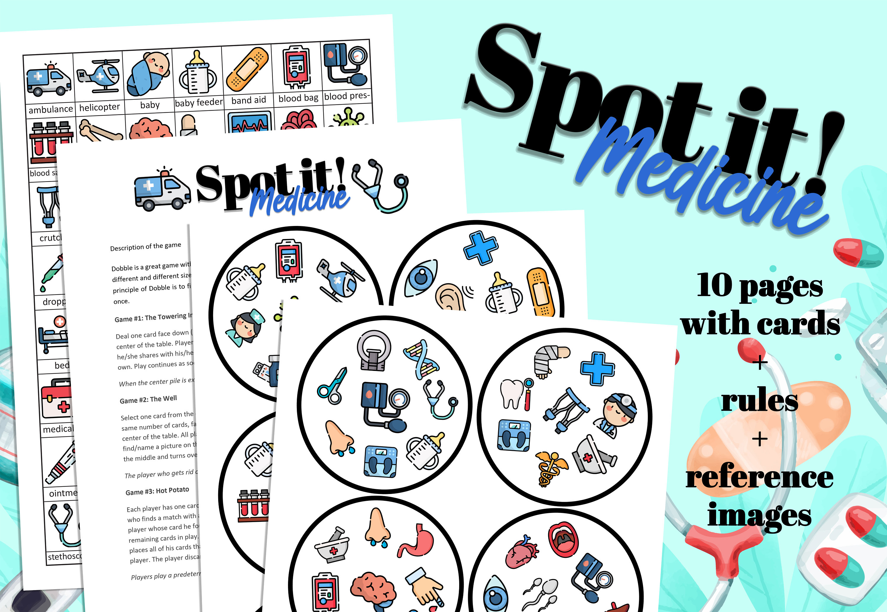 Medicine Dobble/spot It Card Game - Digital Download - Printable Game ...