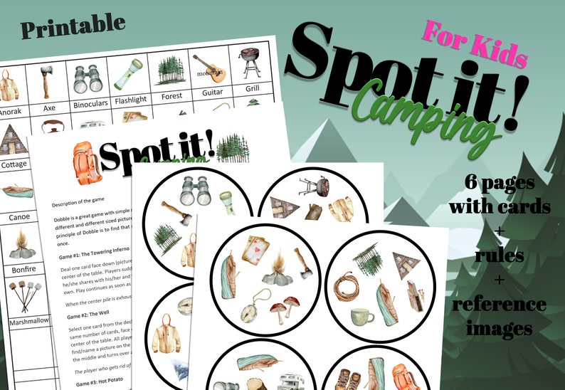 Camping Dobble/spot It Card Game- for Kids - Digital Download ...