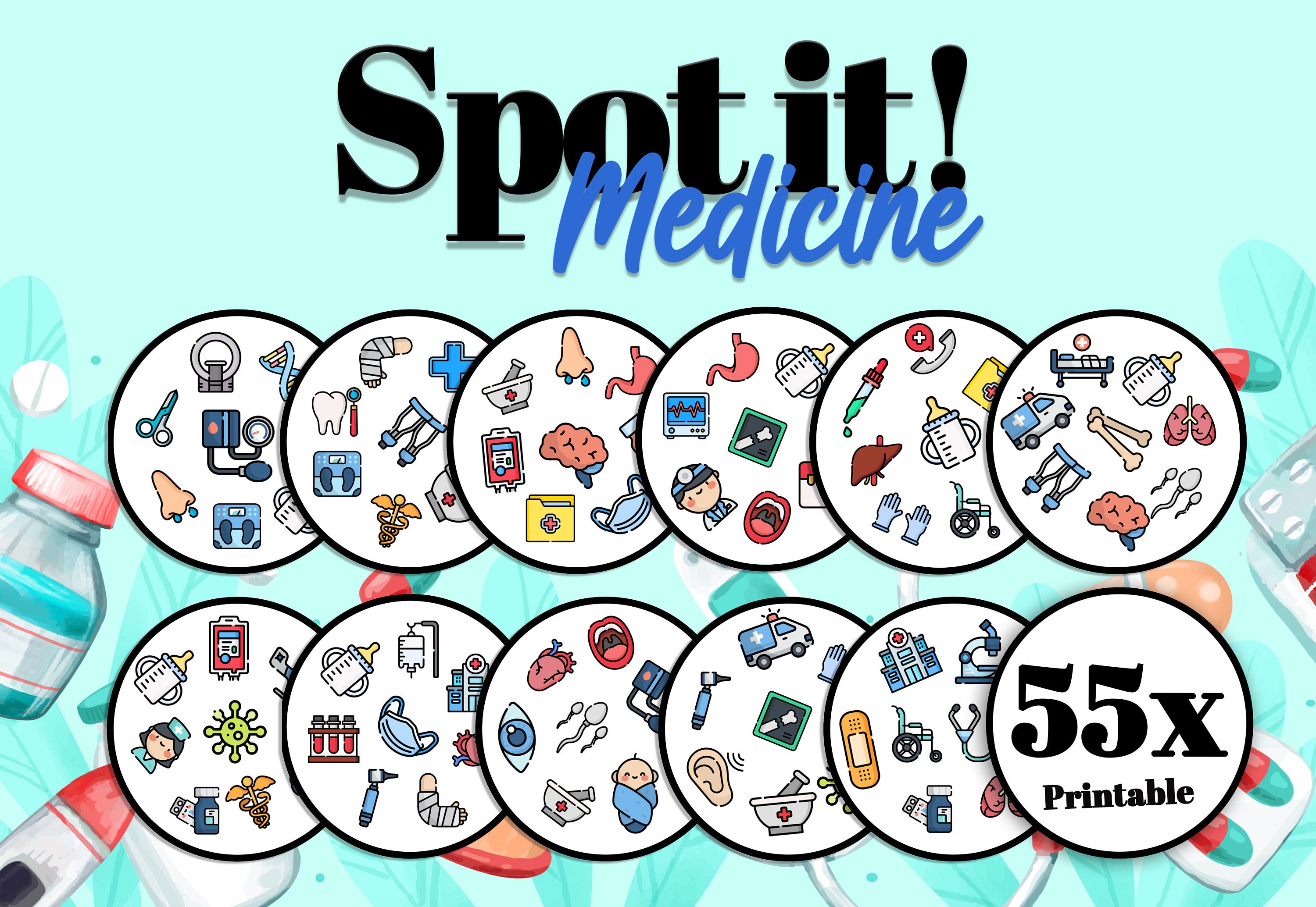 Medicine Dobble/spot It Card Game - Digital Download - Printable Game ...