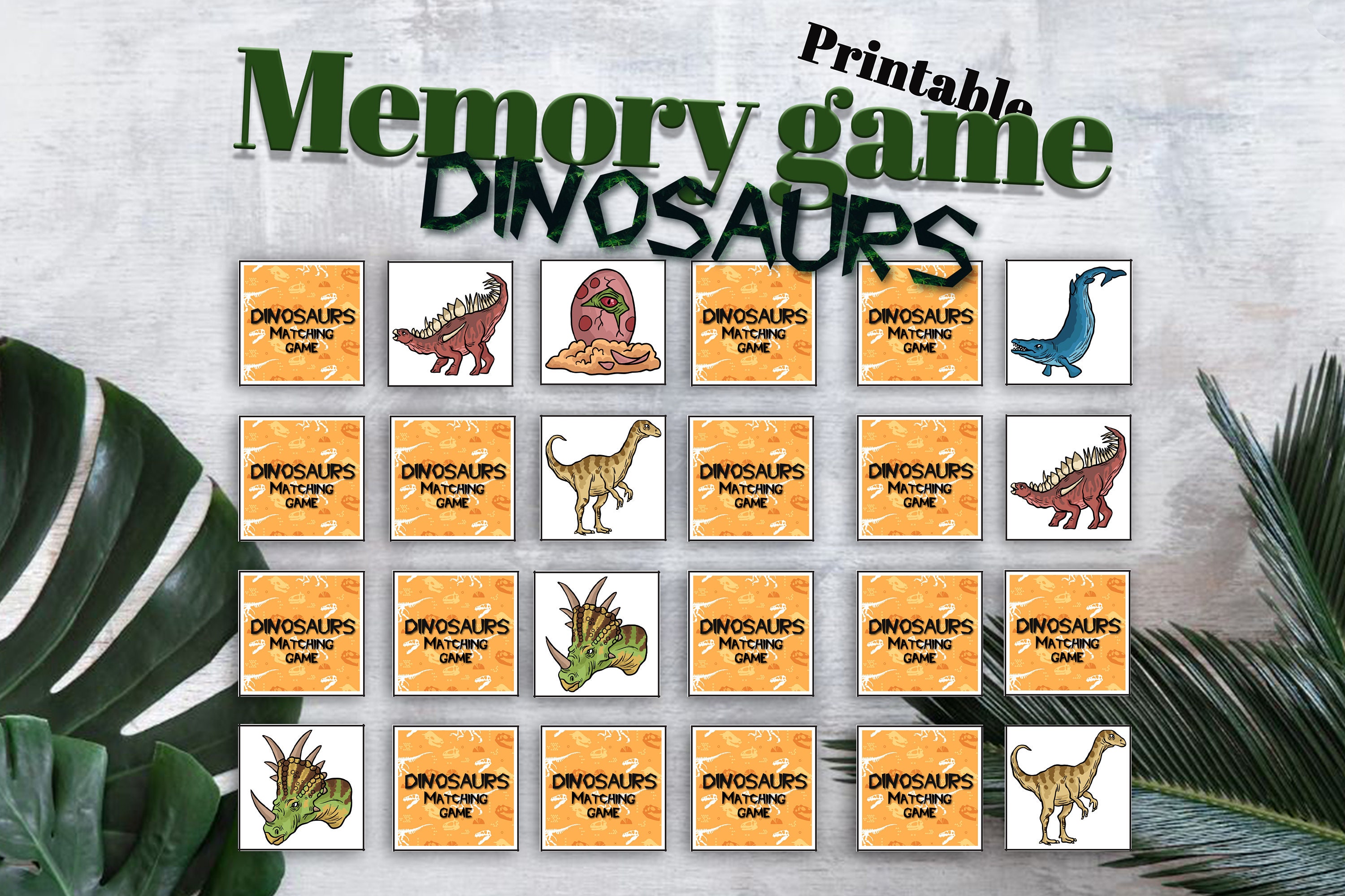 Memory/matching Game - Dinosaurus - Printable Game for Kids, Activity ...