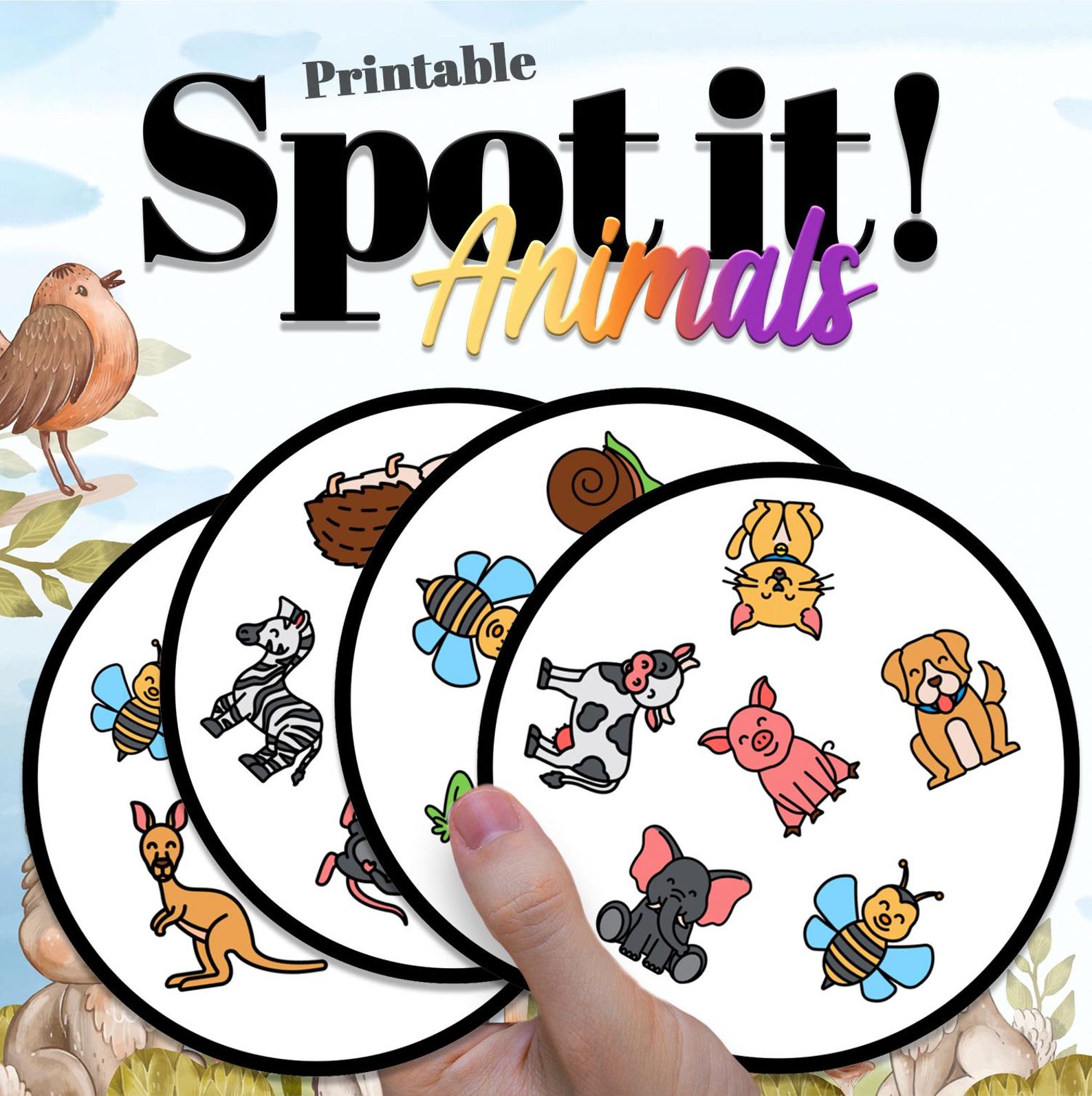 Animals Dobble/spot It Card Game- for Kids - Digital Download ...