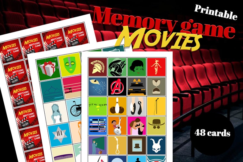 Memory/matching Game - Movies/film - Printable Game for Kids, for ...
