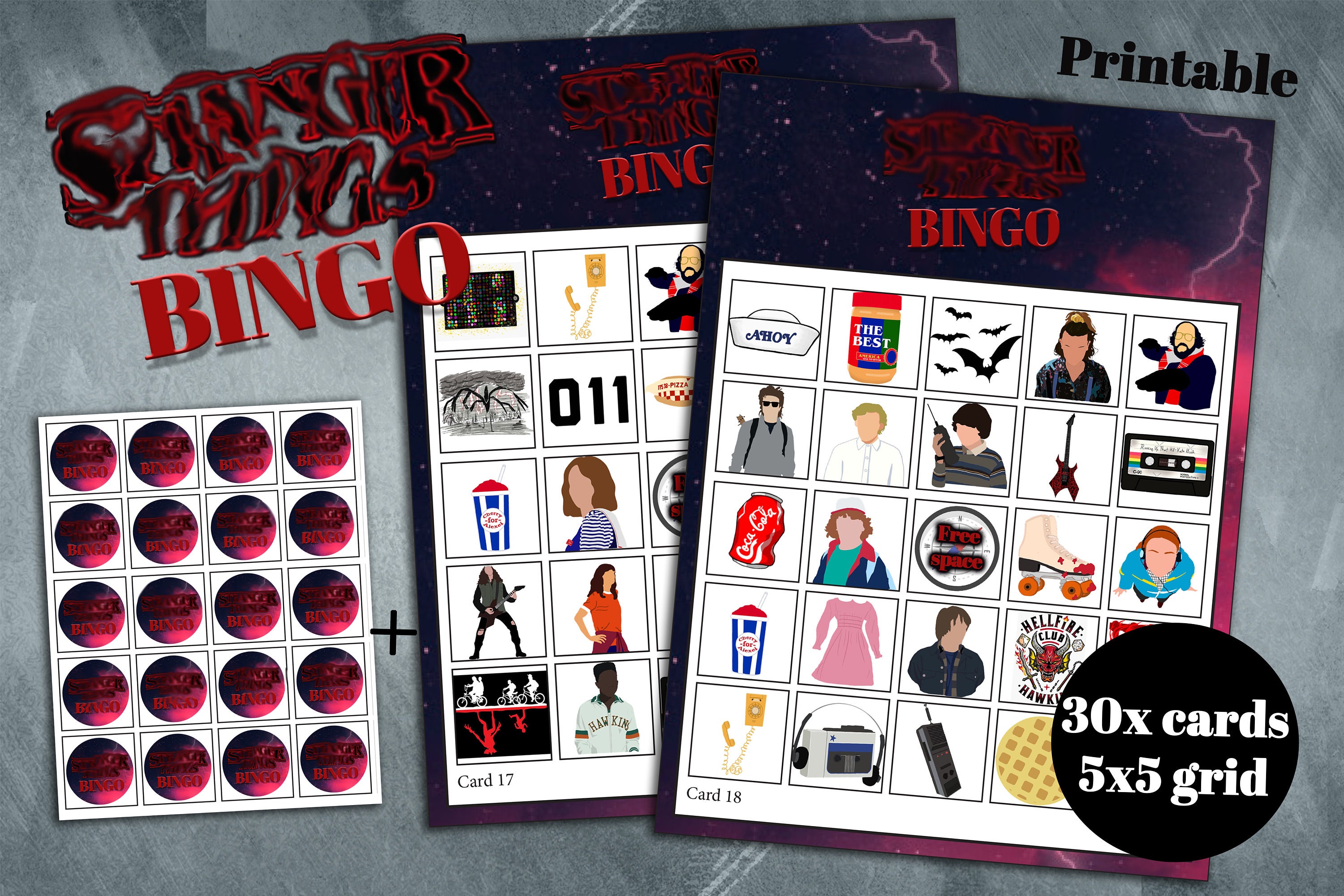 Stranger Things _ Bingo Cards _ 30x Cards 5x5 PDF - Etsy