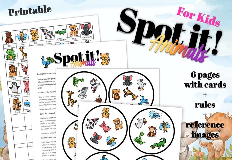 Animals Dobble/spot It Card Game- for Kids - Digital Download ...