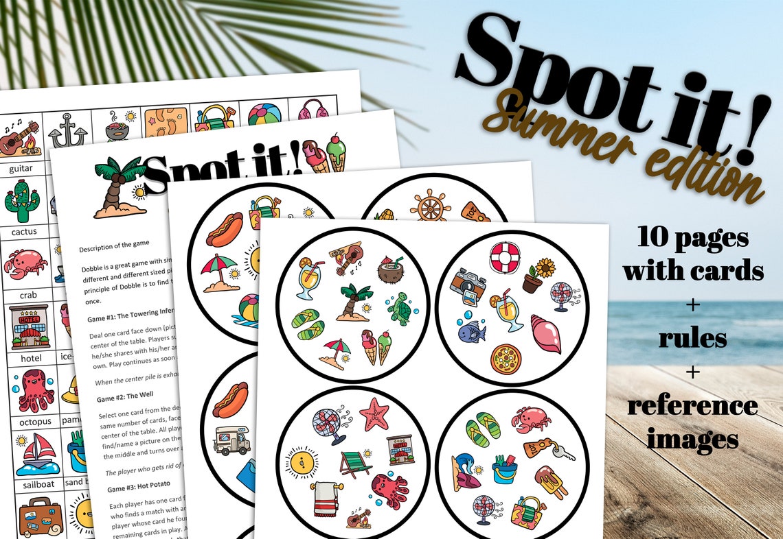 Summer Dobble/spot It Card Game - Digital Download - Printable Game - Etsy