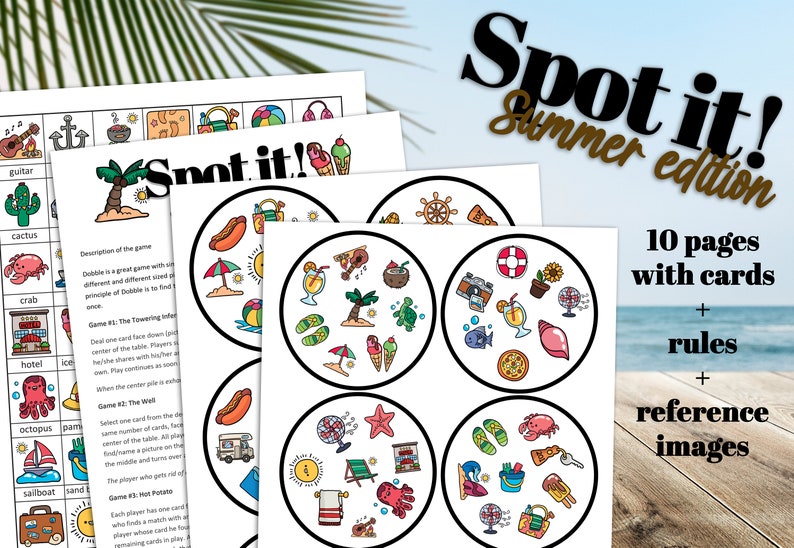 Summer Dobble/spot It Card Game - Digital Download - Printable Game - Etsy