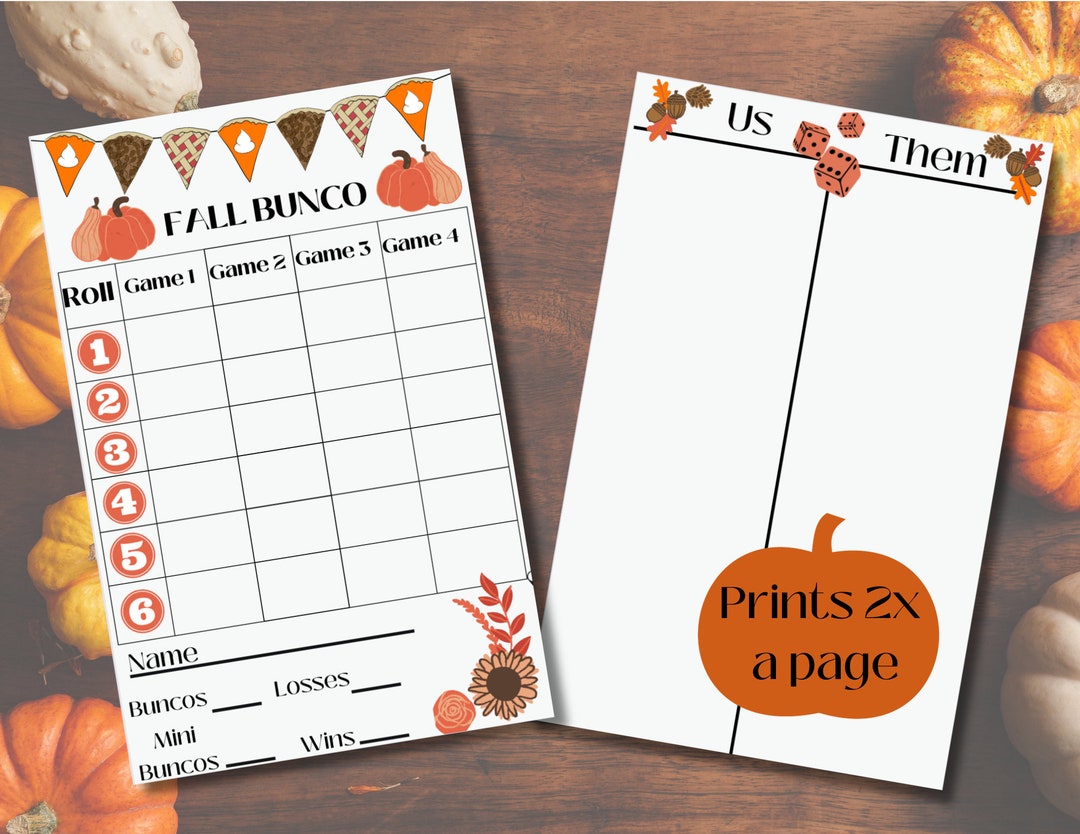 Fall Bunco Set, Fall Bunco Cards, Pumpkins, Leaves, Orange and Brown ...