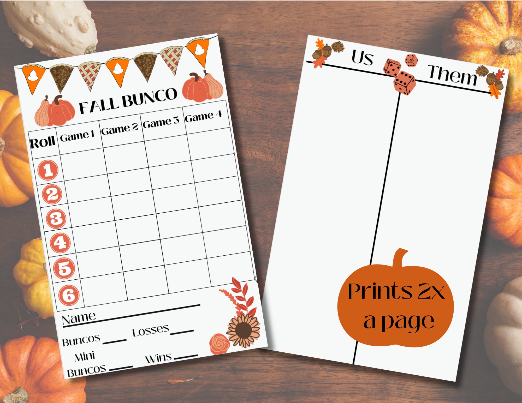 Fall Bunco Set, Fall Bunco Cards, Pumpkins, Leaves, Orange and Brown ...