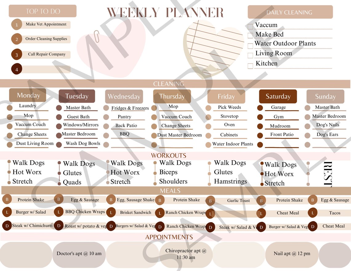 Editable Weekly Planner, Weekly Schedule, House Chores, Clean Home ...