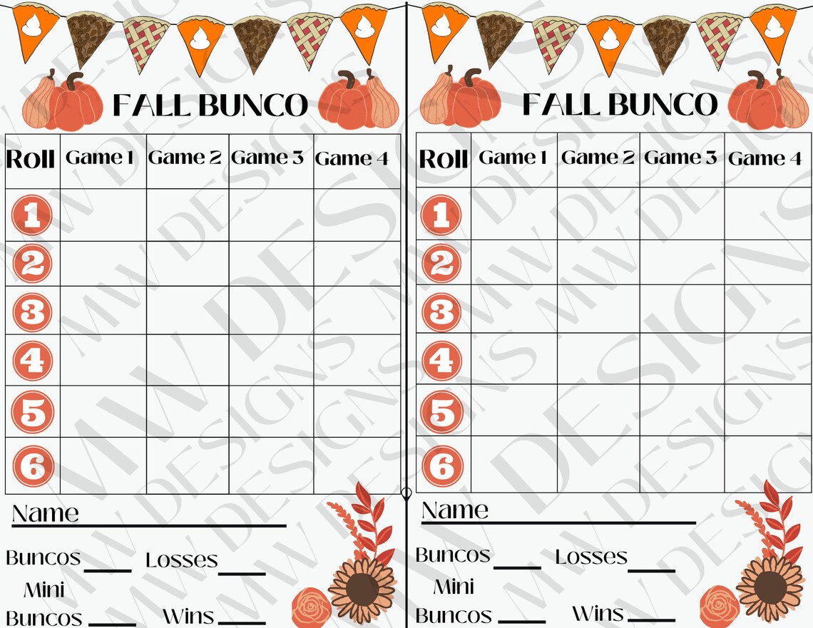 Fall Bunco Set, Fall Bunco Cards, Pumpkins, Leaves, Orange and Brown ...